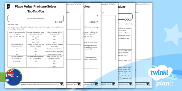 Number and Place Value Problem Solver Tic-Tac-Toe Home Learning