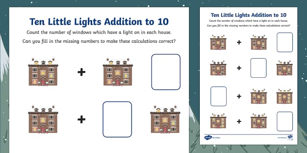 Ten Little Lights Addition to 10 Worksheet / Worksheet