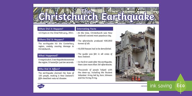 FREE! - Christchurch Earthquake Fact File (teacher made)