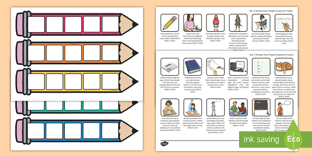 Year 2 Writing Pencil Targets Assessment Tracker - Twinkl