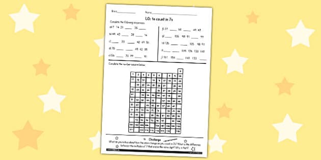 Counting in 7 Worksheet (teacher made)