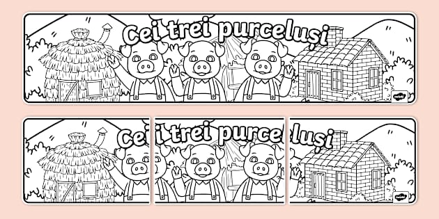 Cei trei purceluși – Banner de colorat