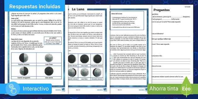 Comprensión lectora por niveles: La Luna - Twinkl