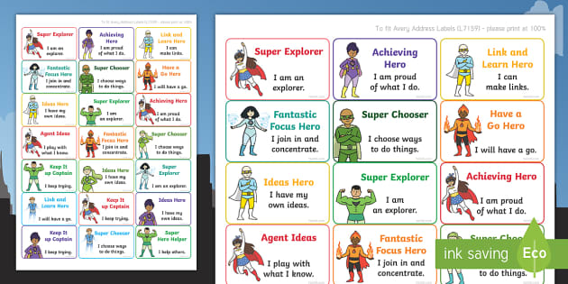Superhero Themed Characteristics of Effective Learning Stickers