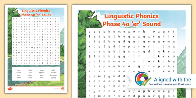 NI Linguistic Phonics Phase 4a 'er' Sound Word Search