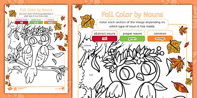 秋塗り絵パズル｜Fall-Themed Color by Noun Worksheet