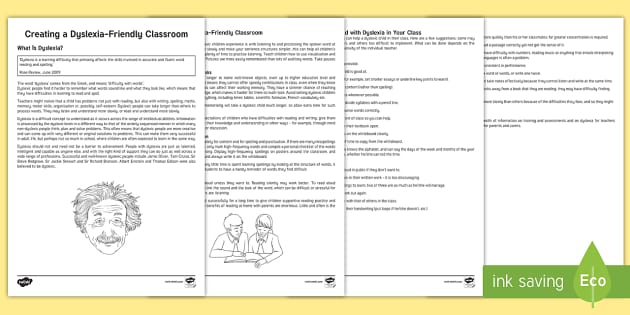 Dyslexia Friendly Classrooms Adult Guidance (teacher made) Dyslexia Friendly Classrooms Adult Guidance (teacher made)