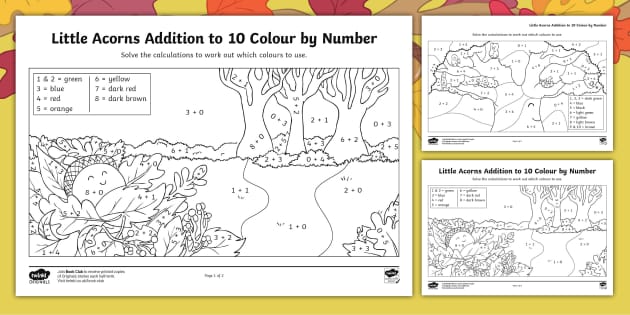 Little Acorns Addition to 10 Color by Number (Teacher-Made)