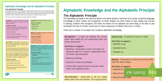 Alphabetic Knowledge Overview Alphabetic Knowledge Overview