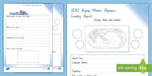 2022 Winter Olympics Country Fact File (teacher made)