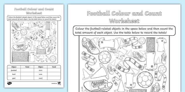 👉 Football Colour and Count Worksheet (teacher made)