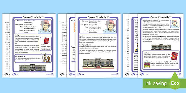 KS1 Queen Elizabeth II Differentiated Reading Comprehension Activity