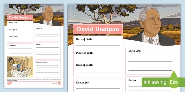 * NEW * David Unaipon Fact File Template - Twinkl