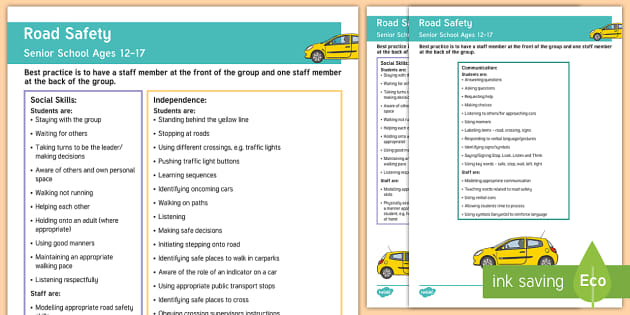 Senior School Road Safety Checklist (teacher made)