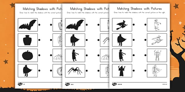 Halloween Shadow Matching Worksheet (teacher made) - Twinkl
