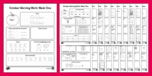 Kindergarten October Morning Work Bundle (teacher made)