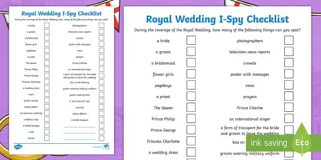 Royal Wedding I-Spy Checklist