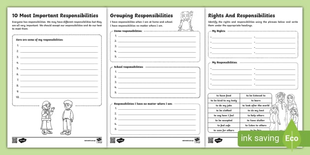 Rights and Responsibilities Worksheets - Twinkl