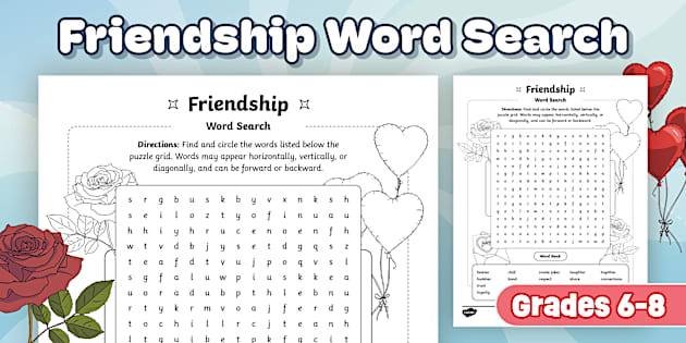 Friendship Word Search for 6th-8th Grade