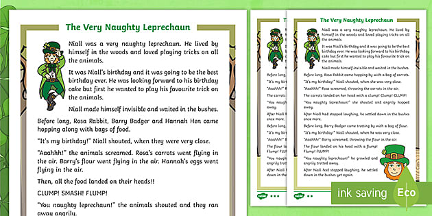 KS1 The Very Naughty Leprechaun: A St Patrick's Day Story Differentiated