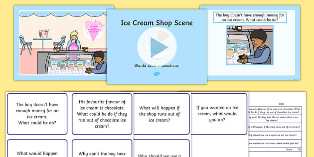Ice Cream Shop Scene Blanks Level 4 Questions PowerPoint