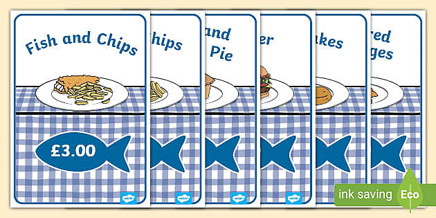 Fish And Chip Shop Role Play Signs (teacher made) - Twinkl