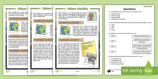 LKS2 Nelson Mandela Differentiated Reading Comprehension Activity