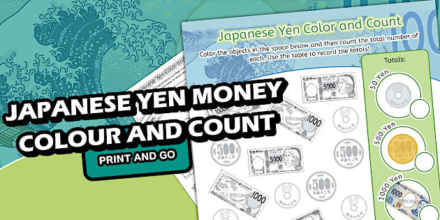 Japanese Yen Money Color and Count Worksheet