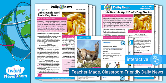 April Fools' News Stories - KS2 News Reading Comprehension
