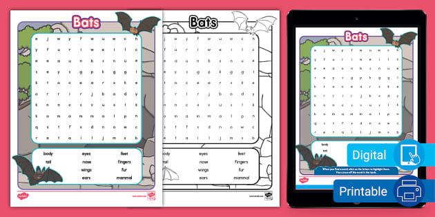 Bats Word Search for K-2nd Grade (Lehrer gemacht) - Twinkl