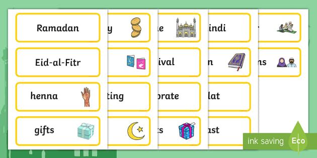 Eid and Ramadan Topic Word Cards (teacher made)