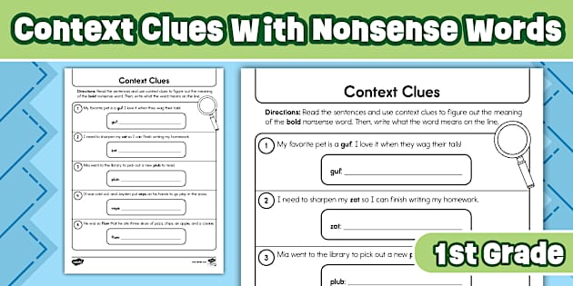 First Grade Context Clues With Nonsense Words Practice Worksheet