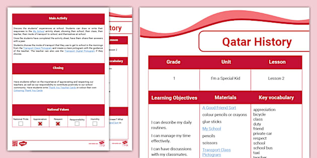 Qatar History Lesson Plan - I'm a Special Kid - Lesson 2