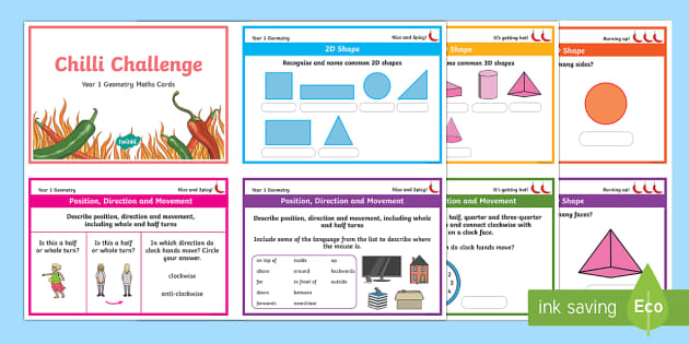 Chilli Challenge Year 1 Geometry Maths Cards
