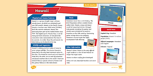 KS2 Hawaii Fact File (l'enseignant a fait) - Twinkl