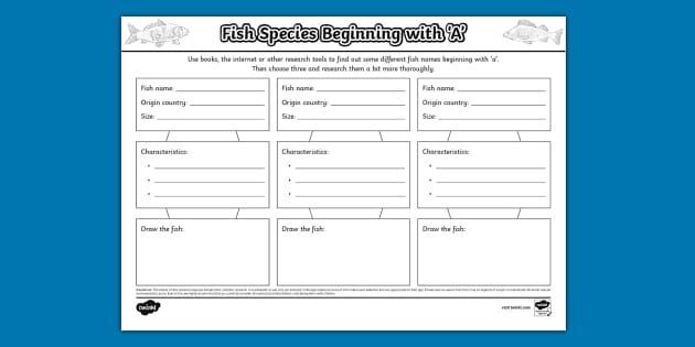 Fish Names Starting with 'A' Research Activity