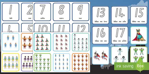 Superhero-Themed 1-20 Te Reo Māori Matching Quantity and Number Worksheet