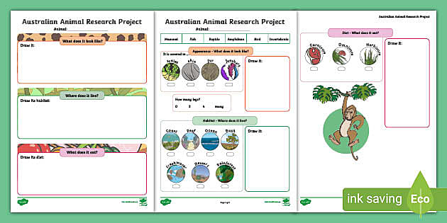 Australian Animal Research Project Writing Frame | F-2