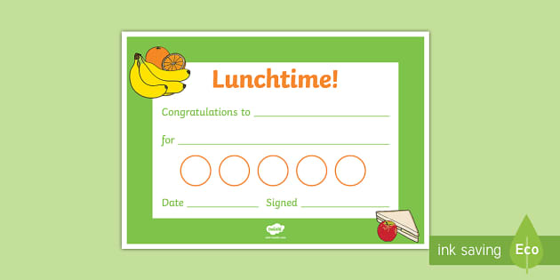 FREE! - Lunchtime Themed Sticker Reward Certificate 30mm