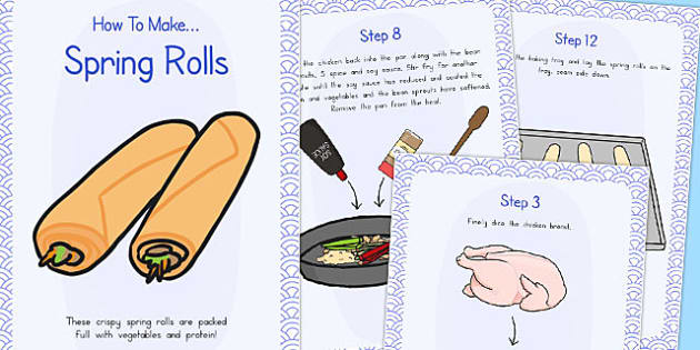 Crispy Spring Rolls Recipe Cards (teacher made) - Twinkl