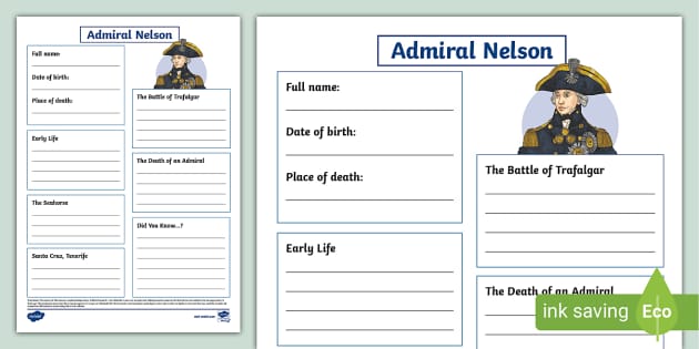Admiral Nelson Fact File Template (teacher made) - Twinkl