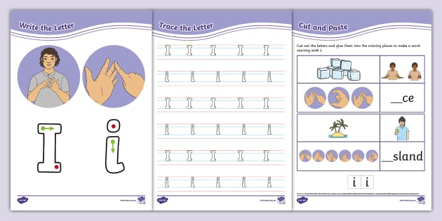 Letter I Handwriting Worksheets with Auslan (teacher made)
