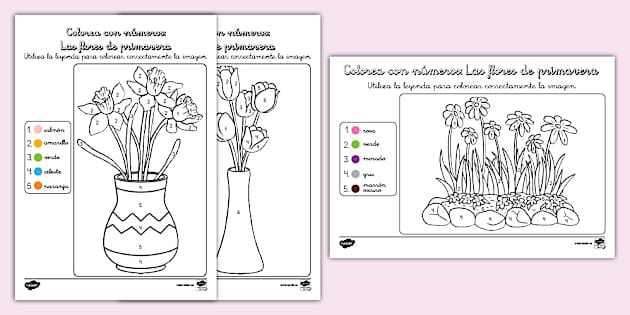 Colorear con números: Las flores de primavera - Twinkl