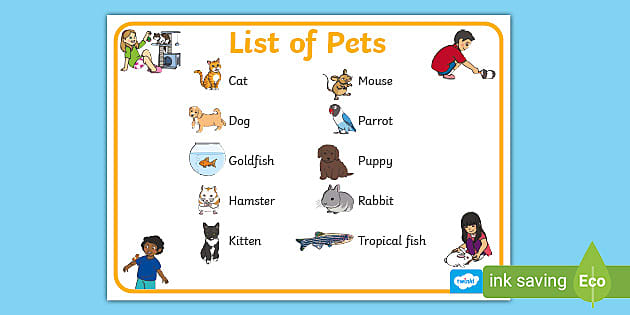 List of Pets - Display Poster - Classroom Resources