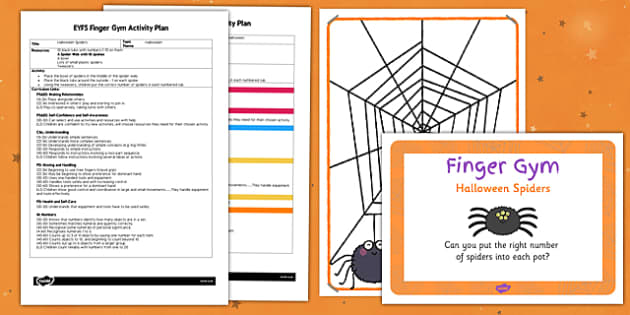 EYFS Halloween Spiders Finger Gym Activity Plan and Prompt Card Pack