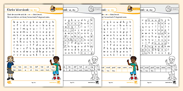 Graad 2 Klanke Woordsoek ui en ou (teacher made) - Twinkl