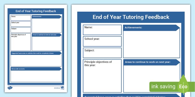 End of Year Tutoring Feedback (teacher made)