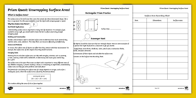 Prism Quest: Unwrapping Surface Area! Worksheet for 3-5th Grade
