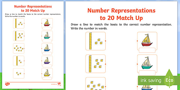 Summer-Themed Matching Number Representations to 20 Worksheet
