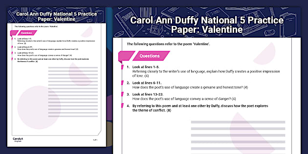 Carol Ann Duffy: Valentine Practice Paper | National 5